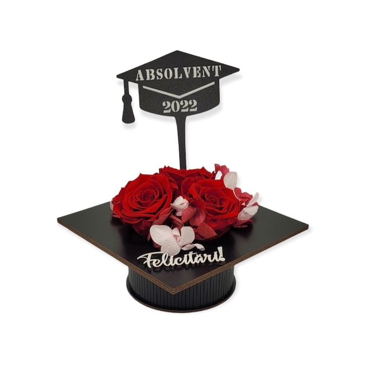Toca pentru absolvire cu trandafiri criogenati rosii, Crioflora - eMAG.ro