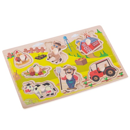 Puzzle Ferma, tractor, fermier, animale, Lemn, +3 ani, Multicolor - eMAG.ro