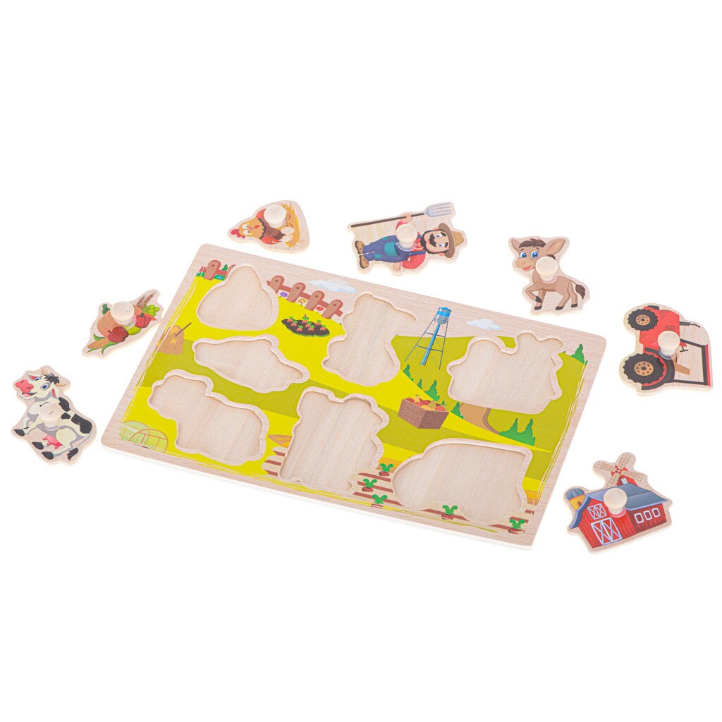 Puzzle Ferma, tractor, fermier, animale, Lemn, +3 ani, Multicolor - eMAG.ro