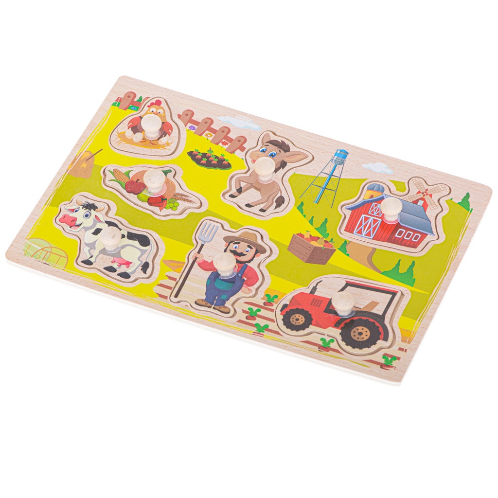 Puzzle Ferma, tractor, fermier, animale, Lemn, +3 ani, Multicolor - eMAG.ro