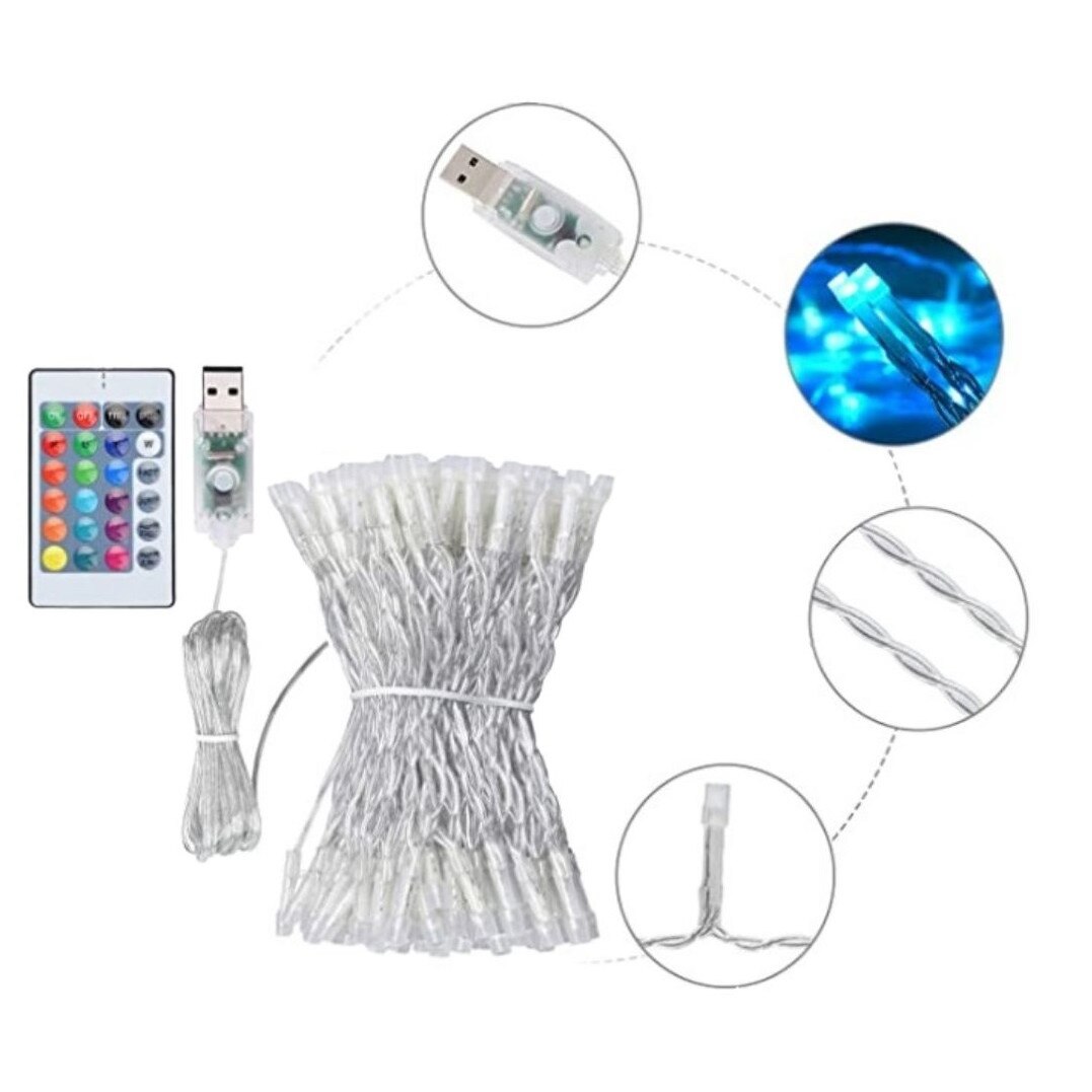 Set lumini cu LED, 200 LED-uri, Cu USB, Cu telecomanda, 3 m, Multicolor ...