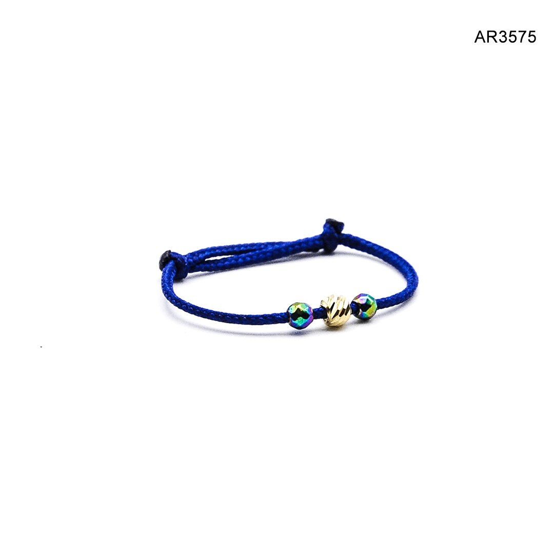 Inel din snur reglabil, AR3575, cu bilute din aur 14k de 2 mm, pietre ...