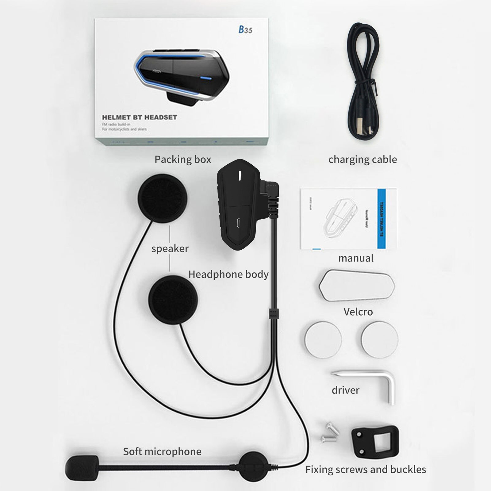 Мотоциклетна комуникационна система USB Intercom, Bluetooth 1000M, FM ...