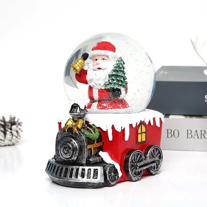 Decoratiune muzicala glob cu zapada, Mos Craciun pe tren, 9 x 10 cm ...