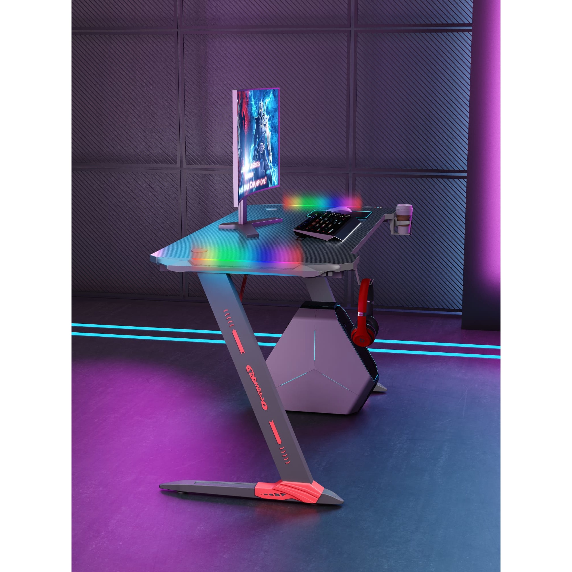 Birou Gaming Cu Led Rgb, Blat Carbon, Cadru Otel 140 CM - eMAG.ro