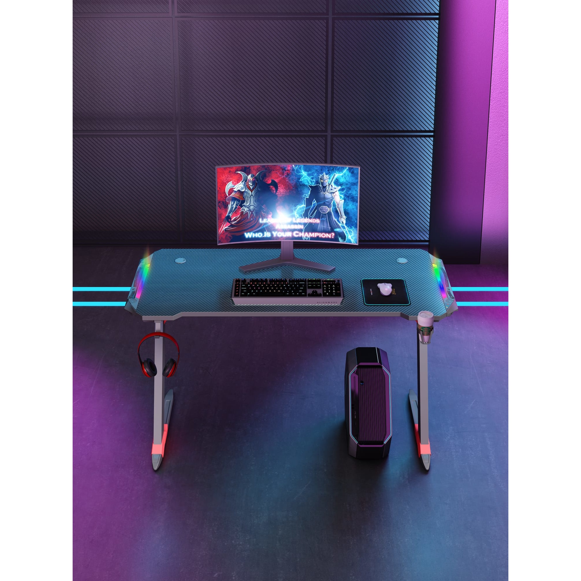 Birou Gaming Cu Led Rgb, Blat Carbon, Cadru Otel 140 CM - eMAG.ro