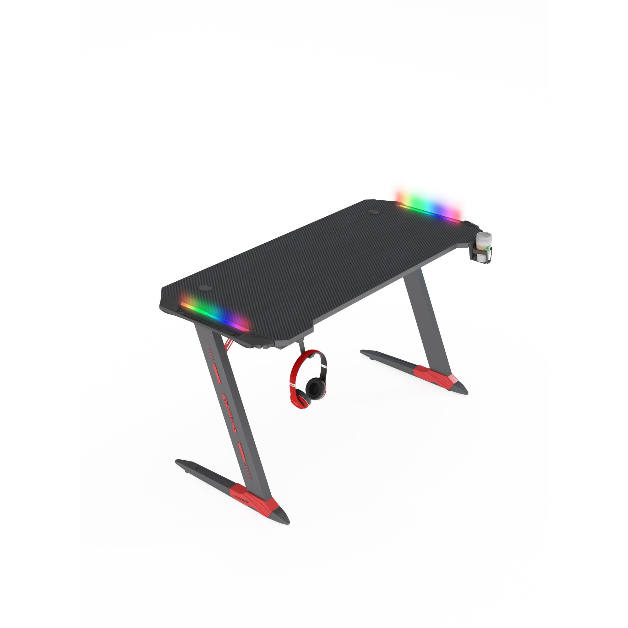 Birou Gaming Cu Led Rgb, Blat Carbon, Cadru Otel 140 CM - eMAG.ro