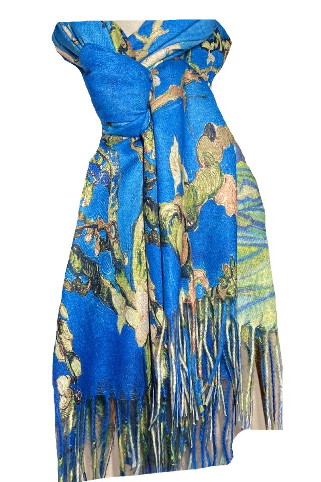 Fular tip esarfa pictata doua fete FMR, Dacali, casmir, albastru pastel ...