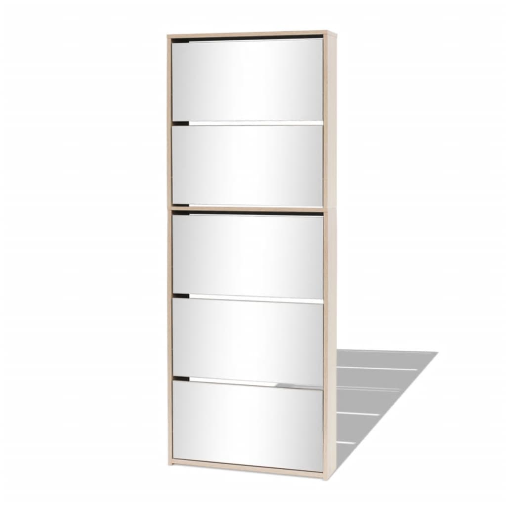 Pantofar cu 5 niveluri si oglinda, stejar,63x17x169,5 cm, Pentru Hol ...