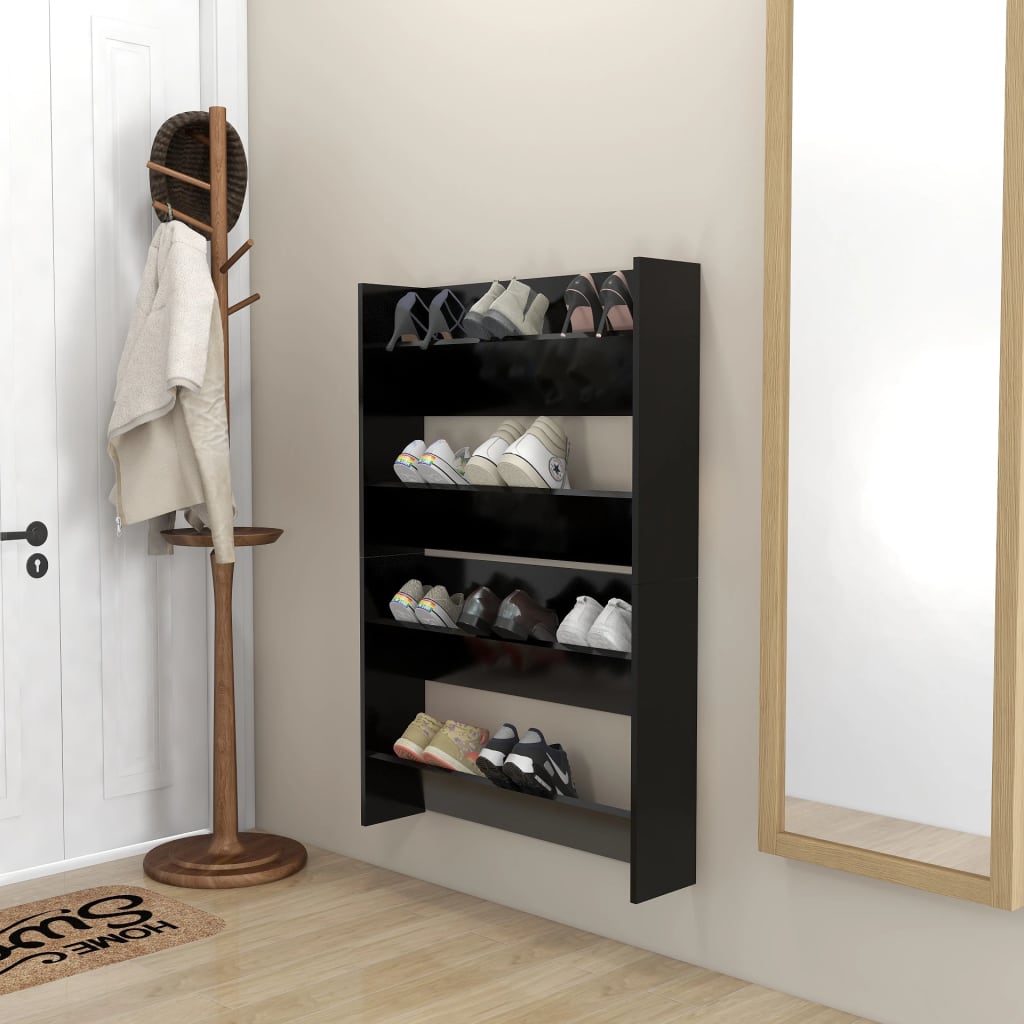 Set Pantofare de perete, 2 buc, negru, 80x18x60 cm, PAL,17,55KG, pentru ...