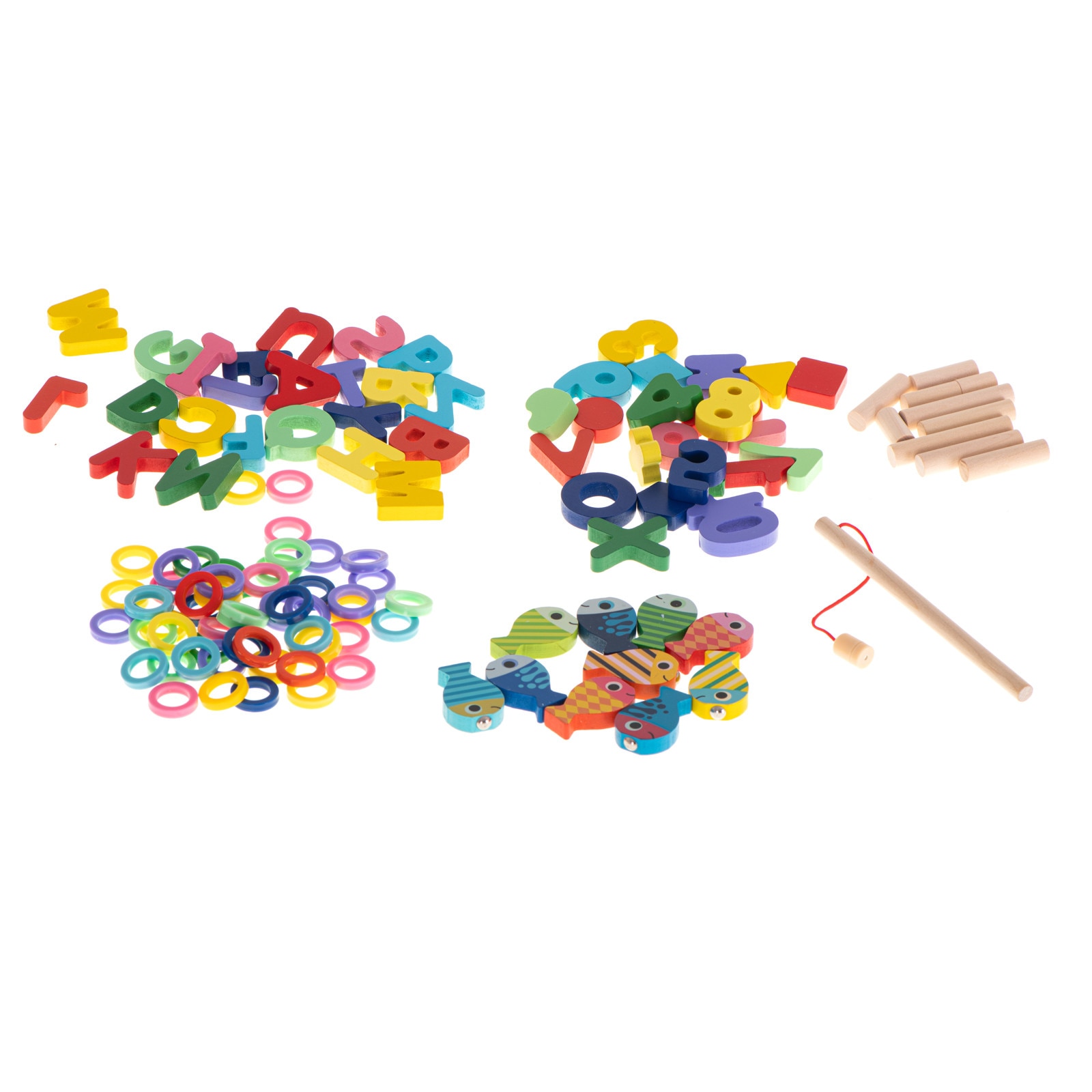 Set plansa educativa din lemn cu litere, cifre si joc cu pesti colorati ...