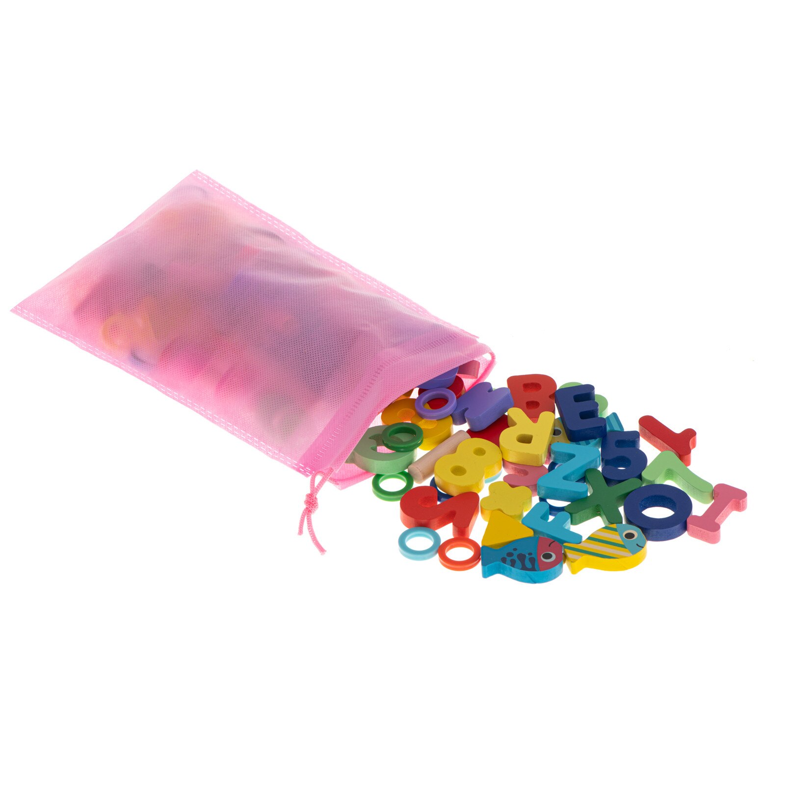 Set plansa educativa din lemn cu litere, cifre si joc cu pesti colorati ...