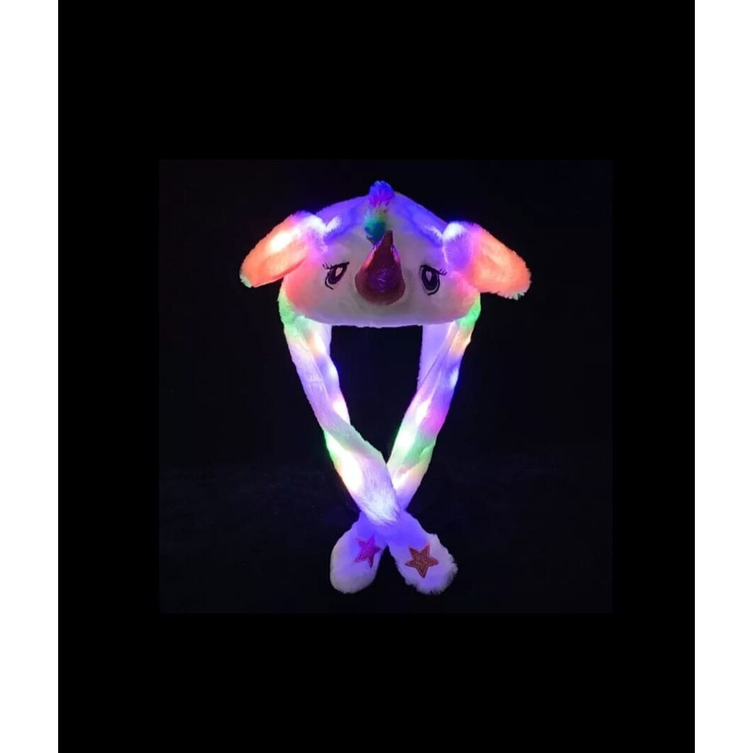 Caciula pentru copii, model Unicorn, leduri si miscari din urechi, alb ...