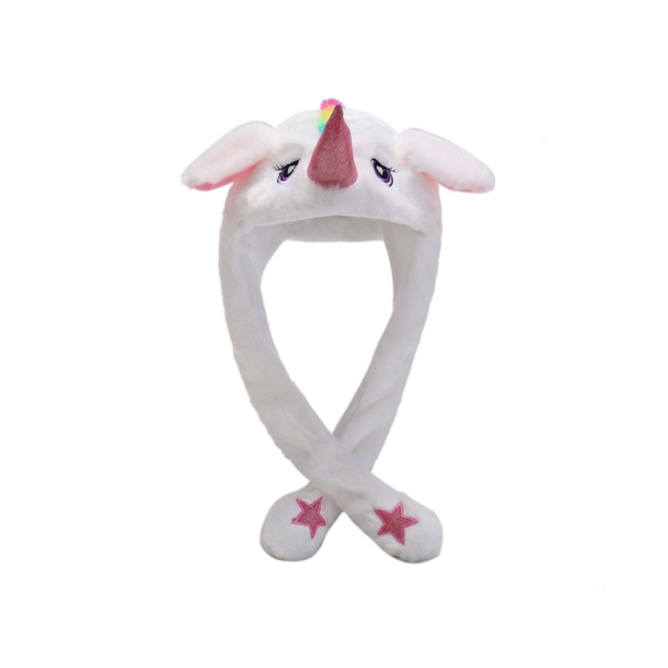 Caciula pentru copii, model Unicorn, leduri si miscari din urechi, alb ...