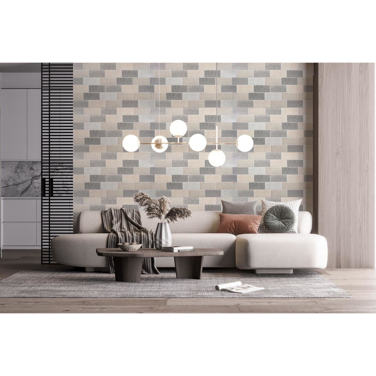 Panou decorativ, PVC, model textil 3D, nuante gri pastel, 96x48.5cm ...