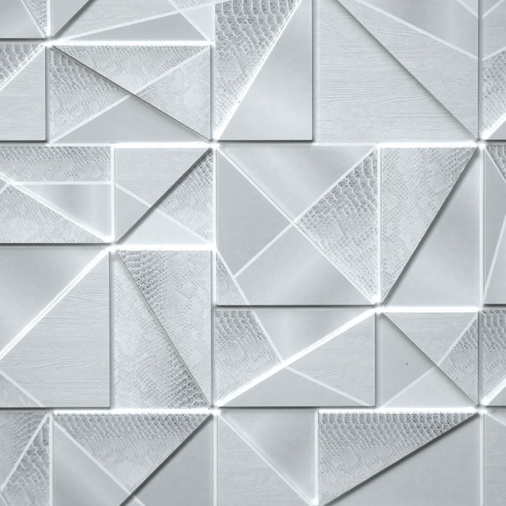 Panou decorativ, PVC, model marmura 3D, abstract, nuante gri, 96x48.5 ...