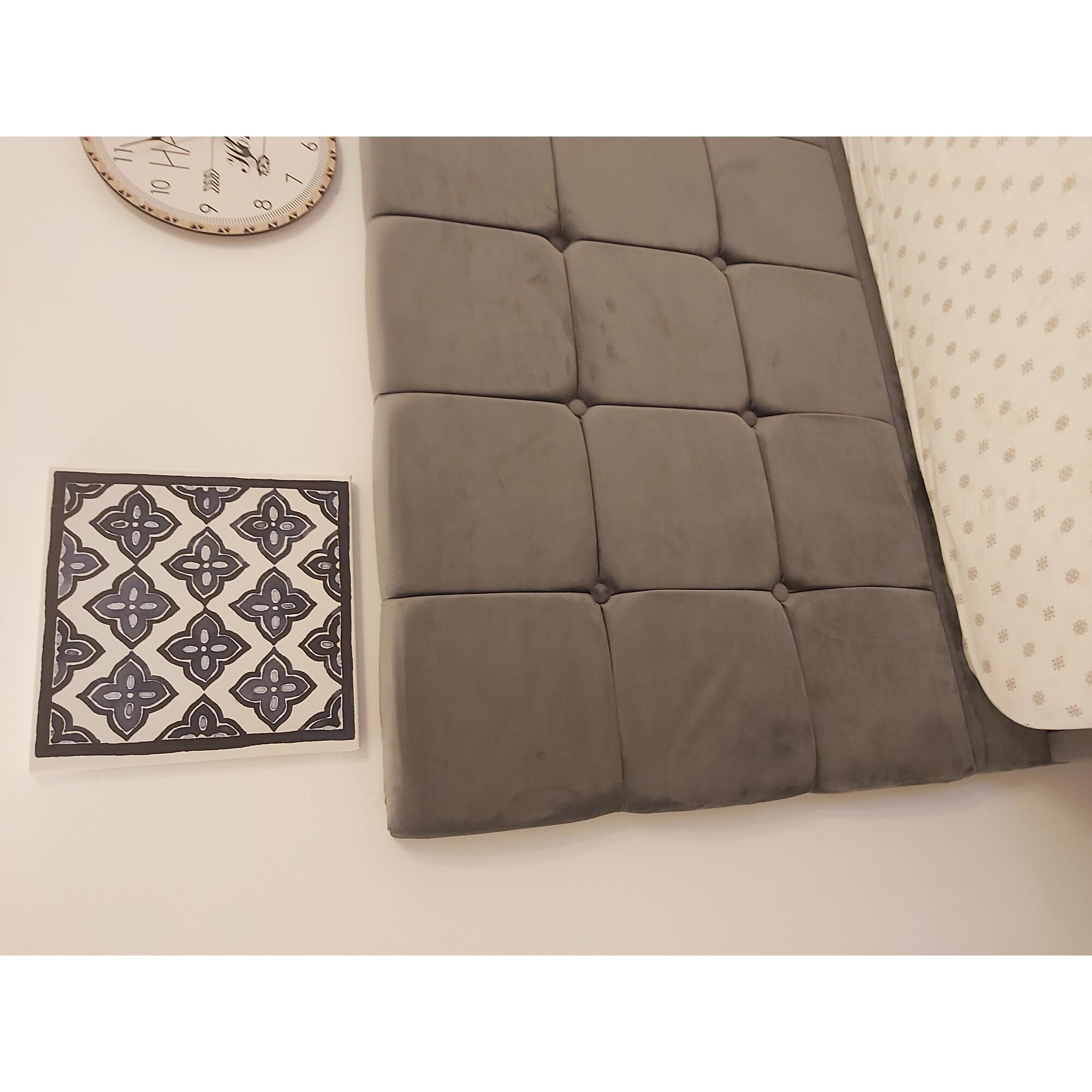 Set Dormitor Regal2 cu Pat Tapitat Gri stofa 160x200 cm cu dulap usi ...