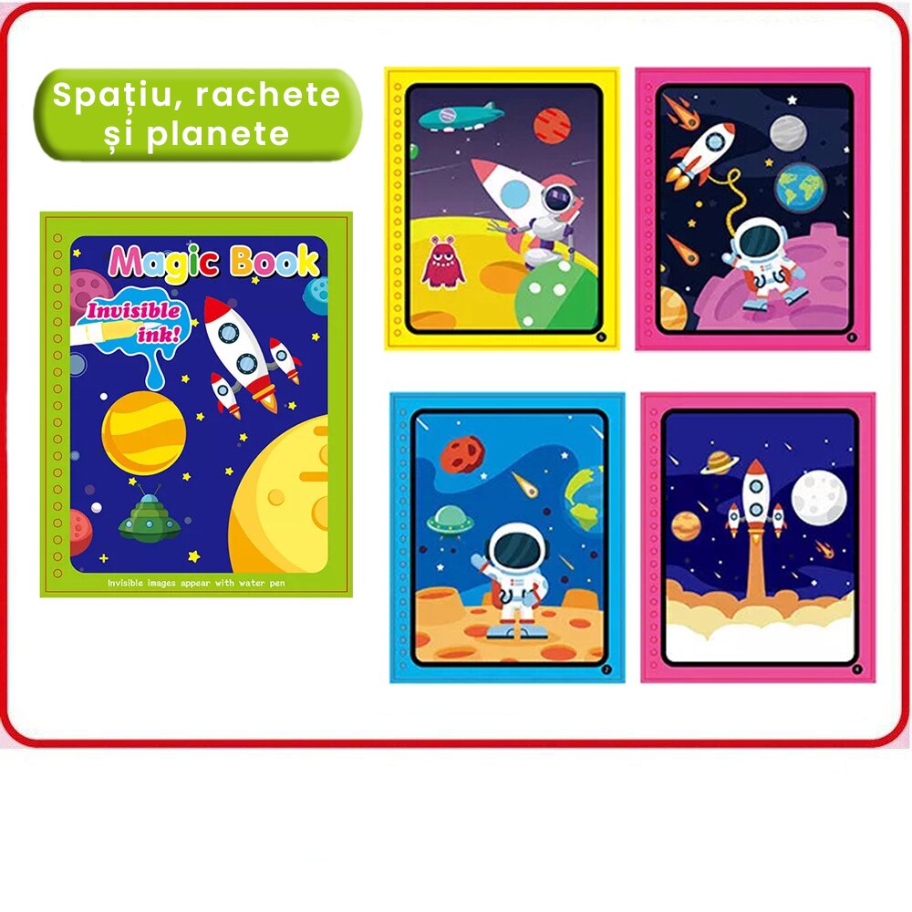 Carte de colorat cu apa Magic Book, Reutilizabila, plina de culori ...