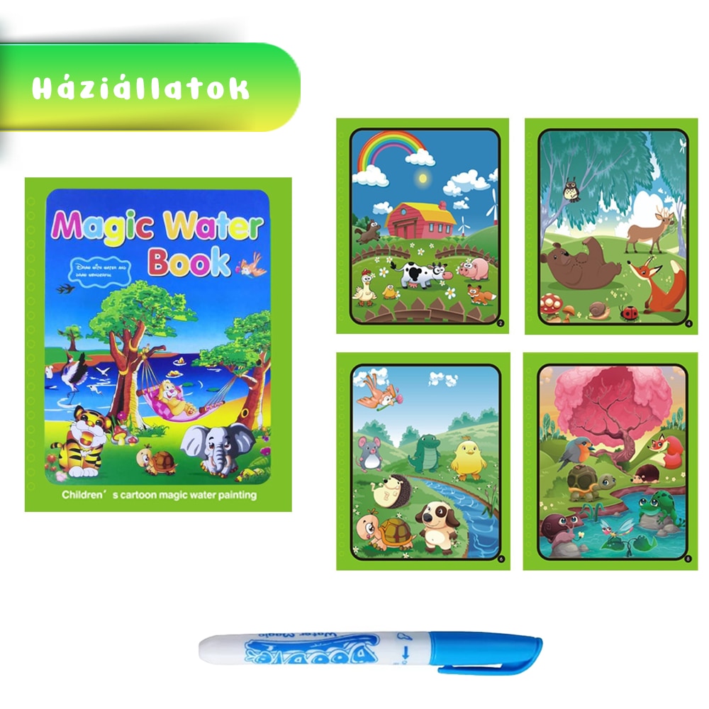 Pitikot Vízfestőkönyv, Újrafelhasználható, tele élénk színekkel ...