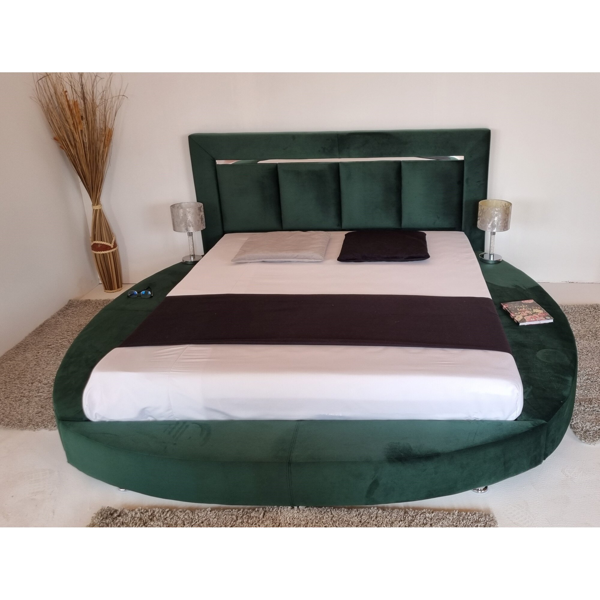 Pat tapitat Round 140 x 200 catifea verde smarald - eMAG.ro