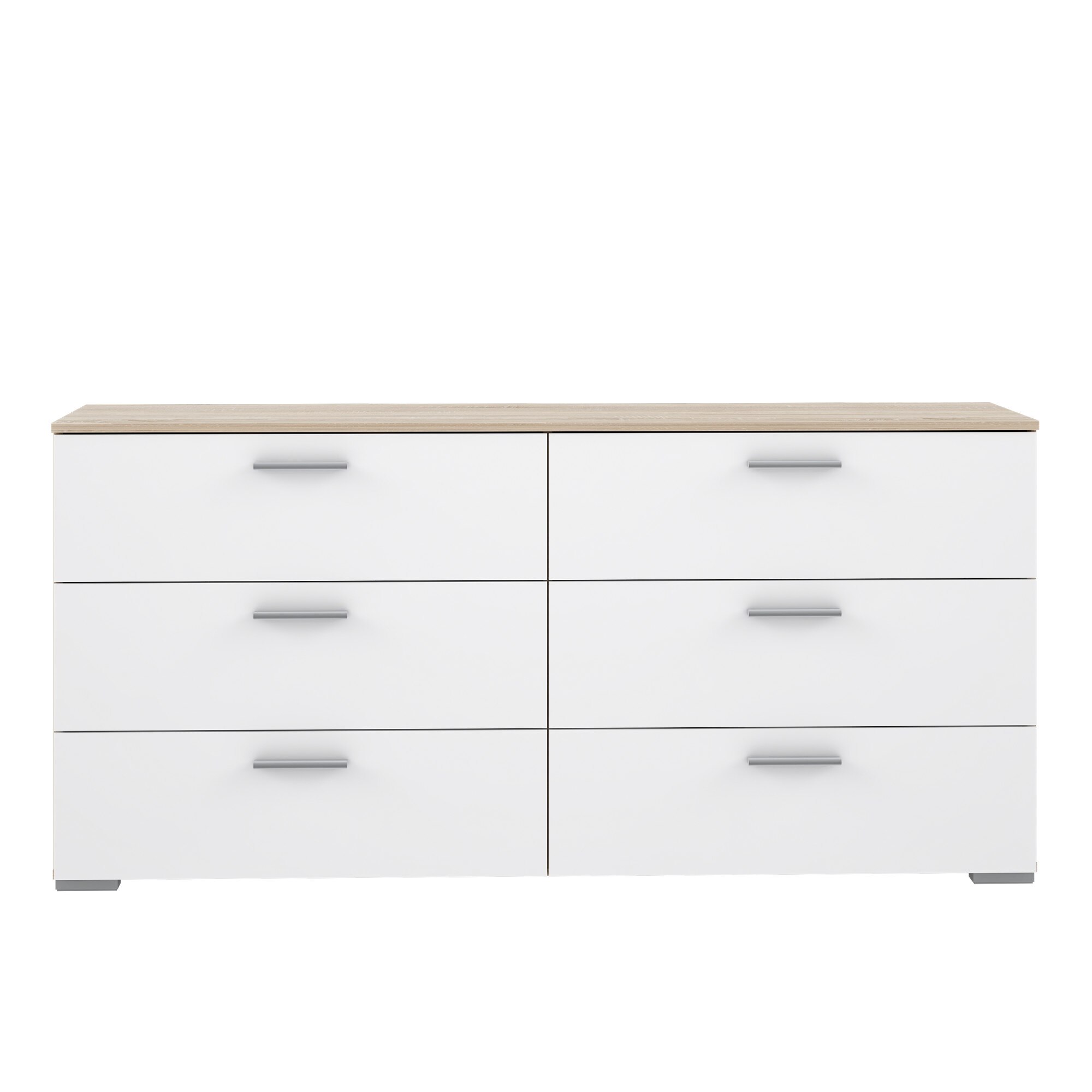 Comoda moderna dormitor cu 6 sertare model Madrid Stejar Sonoma/Alb ...