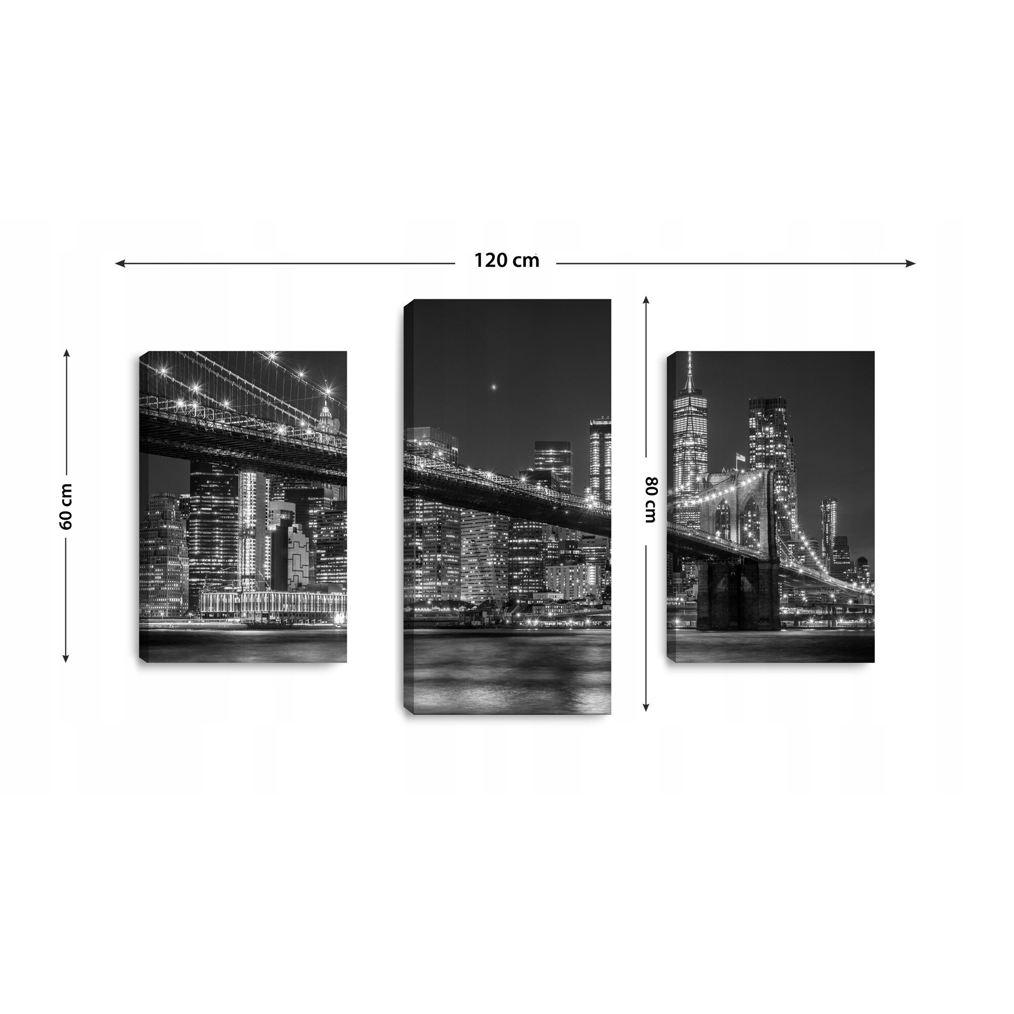 Set 3 tablouri Canvas, Model- Oras in noapte, 120x80cm, Alb/Negru - eMAG.ro