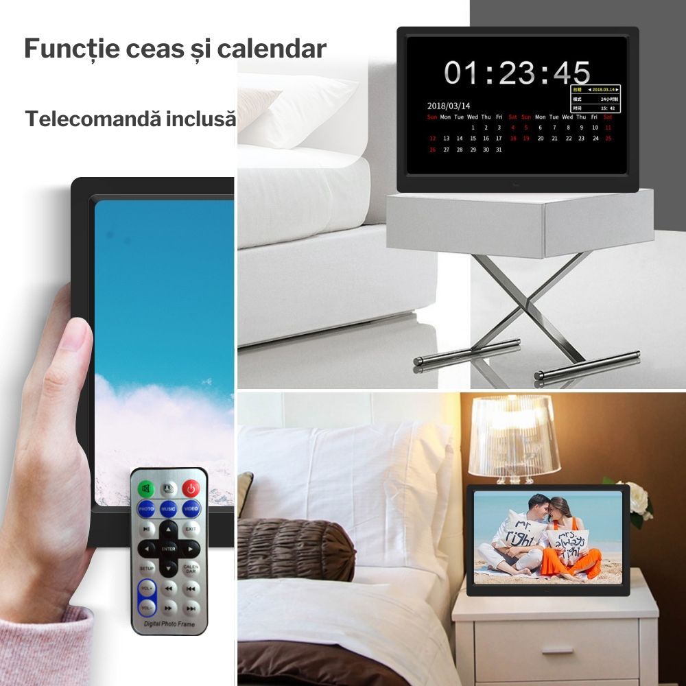 Rama foto digitala USSPY, LCD de 10.1 inch, cu telecomanda, alba - eMAG.ro