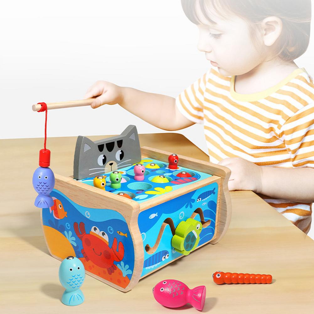 Jucarie din lemn Montessori, Zola®,2 undite, Pisciuta prinde ...