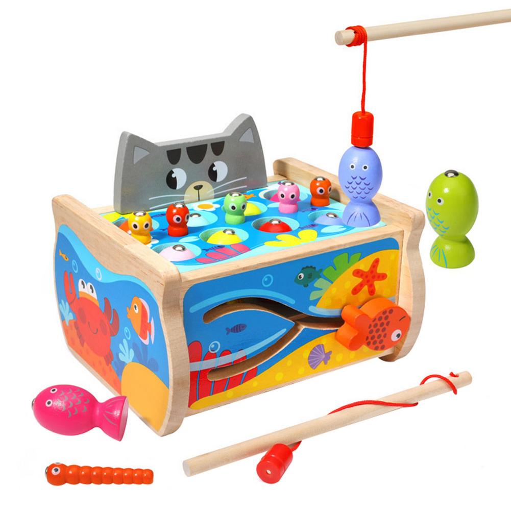 Jucarie din lemn Montessori, Zola®,2 undite, Pisciuta prinde ...