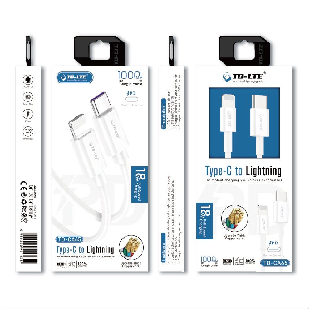 Cablu TD-LTE, USB Tip C - Lightning, CA65, 1m - eMAG.ro