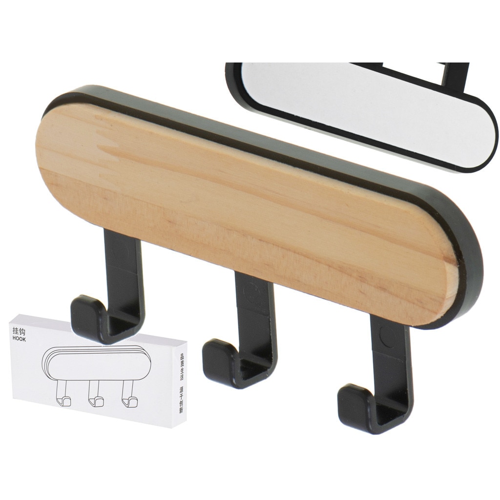 Cuier autoadeziv, 3 carlige, Lemn, Plastic, Bej, Negru - eMAG.ro