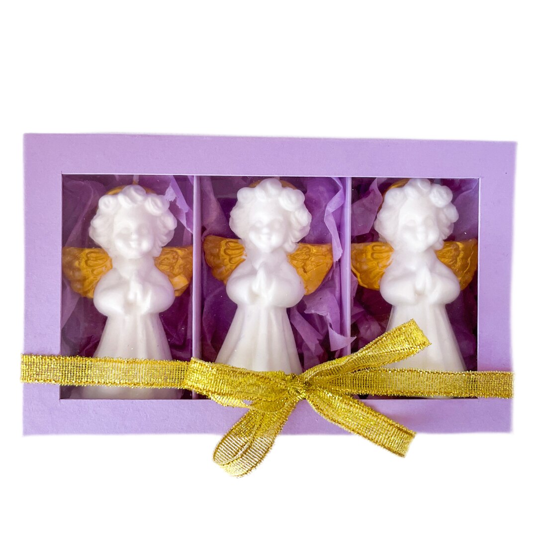 Set de 3 lumanari Ingeras, din ceara de soia parfumata, Santal&Mosc ...