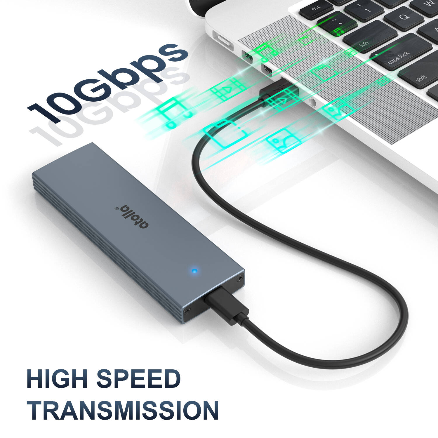 Carcasa SSD M.2 NVMe/SATA, Atolla, 10 Gbps, USB/USB-C, UASP, Argintiu ...