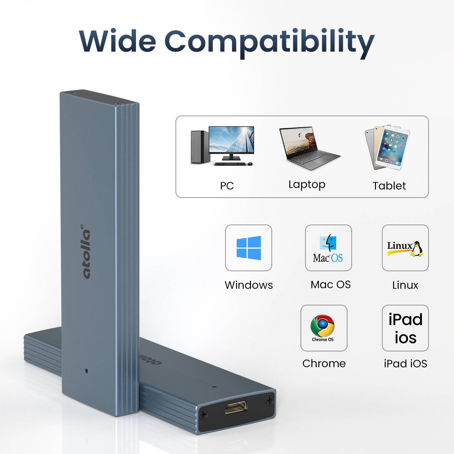 Carcasa SSD M.2 NVMe/SATA, Atolla, 10 Gbps, USB/USB-C, UASP, Argintiu ...