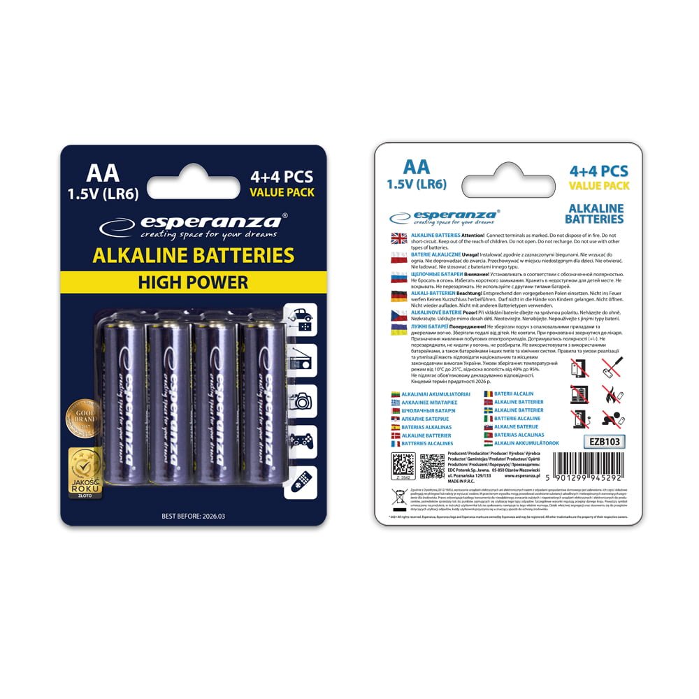 Set 8 baterii Alkaline AAA, Esperanza EZB103 - eMAG.ro