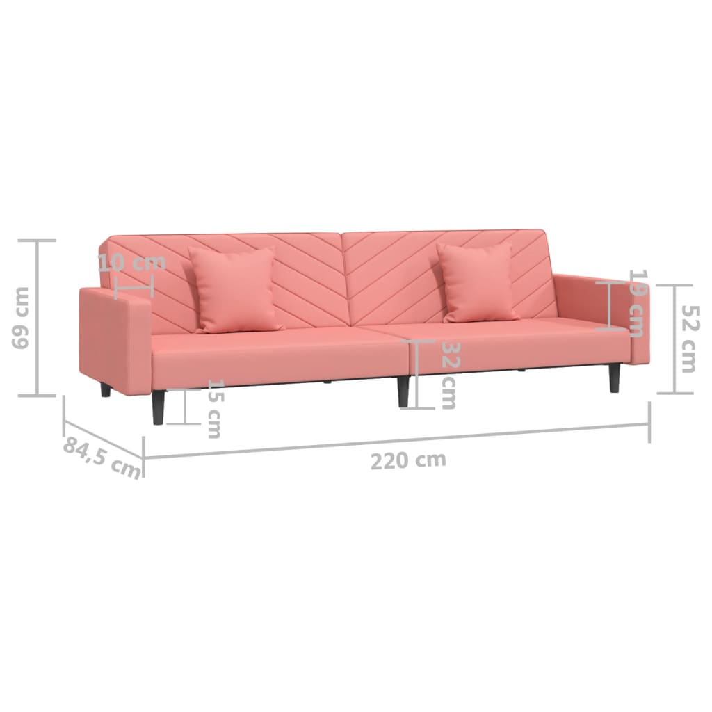 Canapea extensibila,2 persoane, cu 2 locuri,220x84,5x69 cm, roz, 2 ...