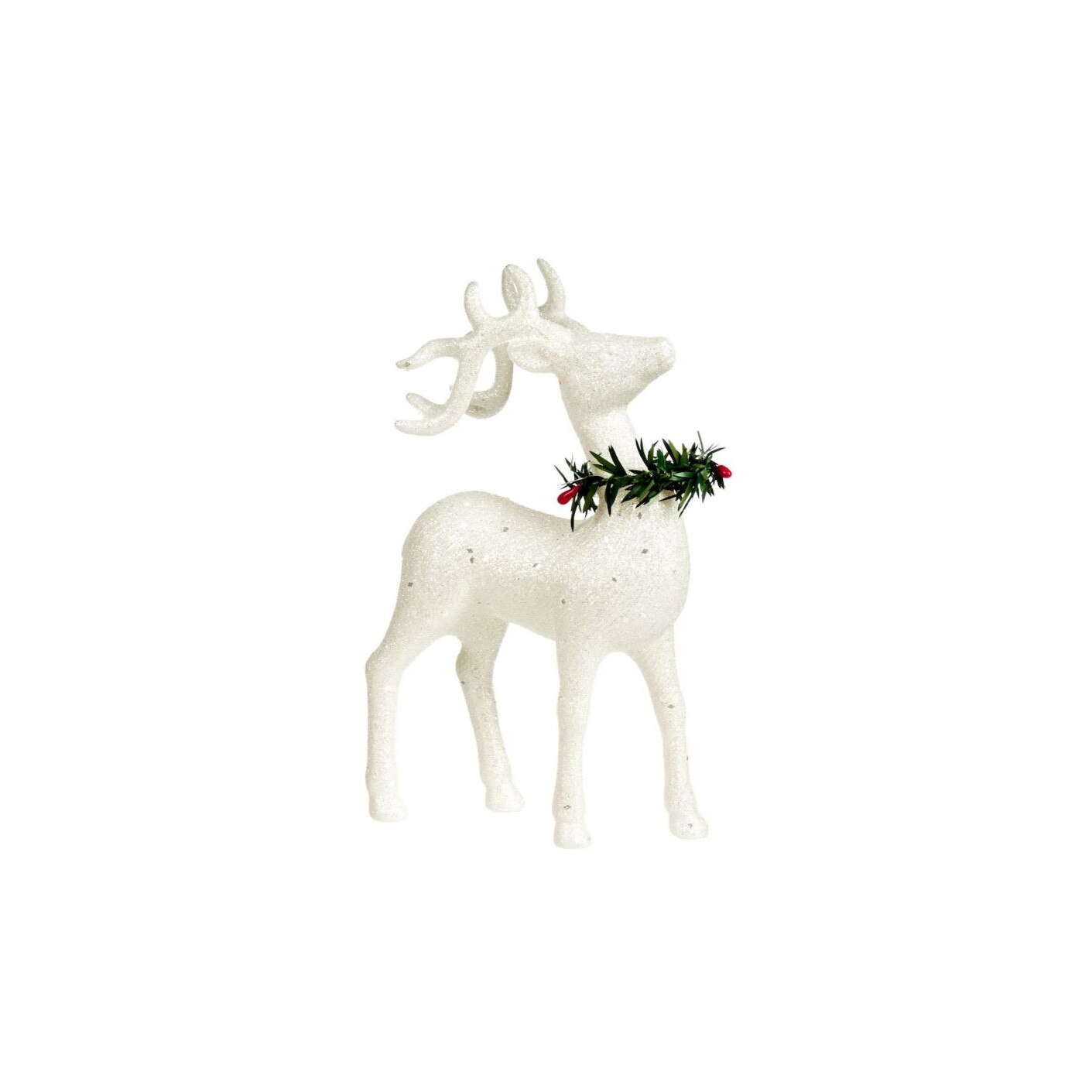 Ren decorativ alb lucios de Craciun si coronita, 23 cm - eMAG.ro