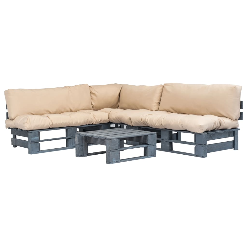 Set mobilier de gradina paleti cu perne nisipii 4 piese lemn, pentru ...