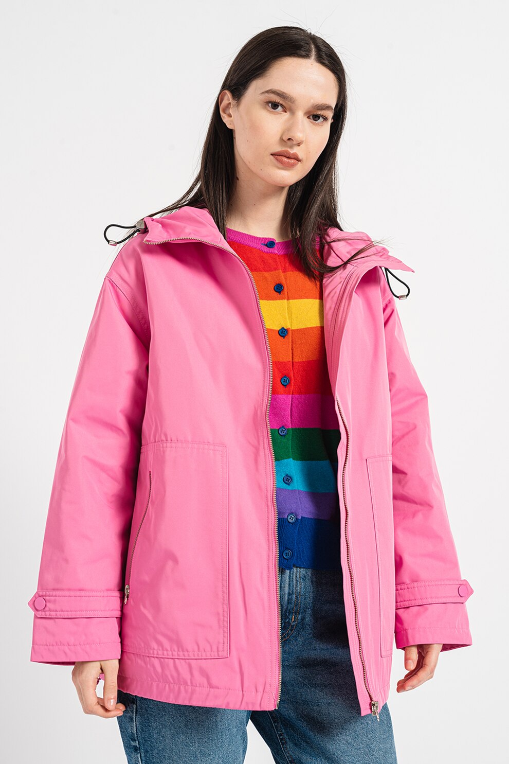 United Colors of Benetton, Geaca parka cu vatelina si gluga, Roz, S ...