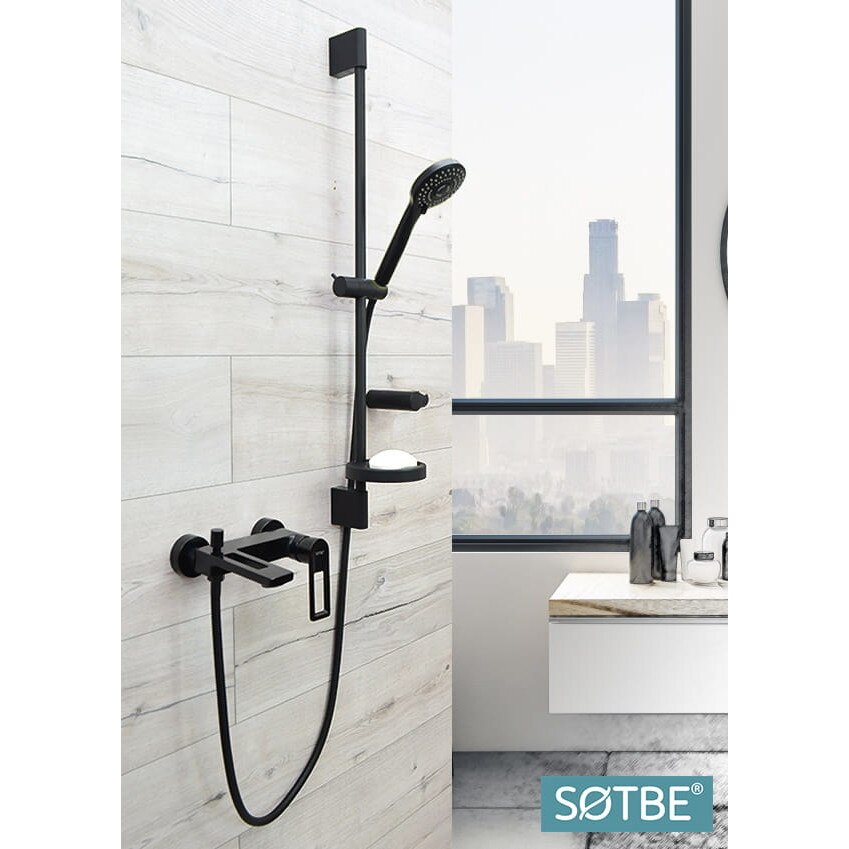 Set baterie baie, Ploaie de dus, Sotbe Loft Svart, Asimetrica, Perete ...