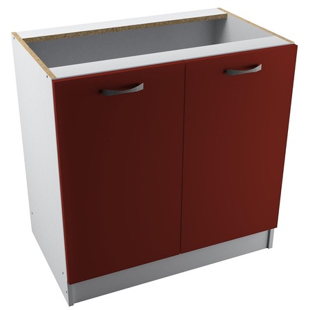 Corp baza 2 usi START 80X80X50, Fronturi PAL Rosu Ceramic, Manere Satin ...