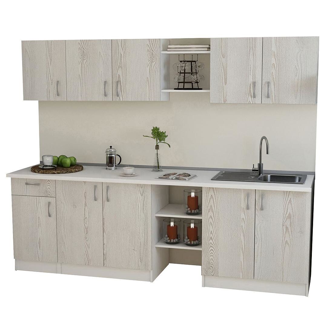 Set Bucatarie START 01 240cm, Fronturi PAL Pin Alb 04, Blat Alb perlat ...