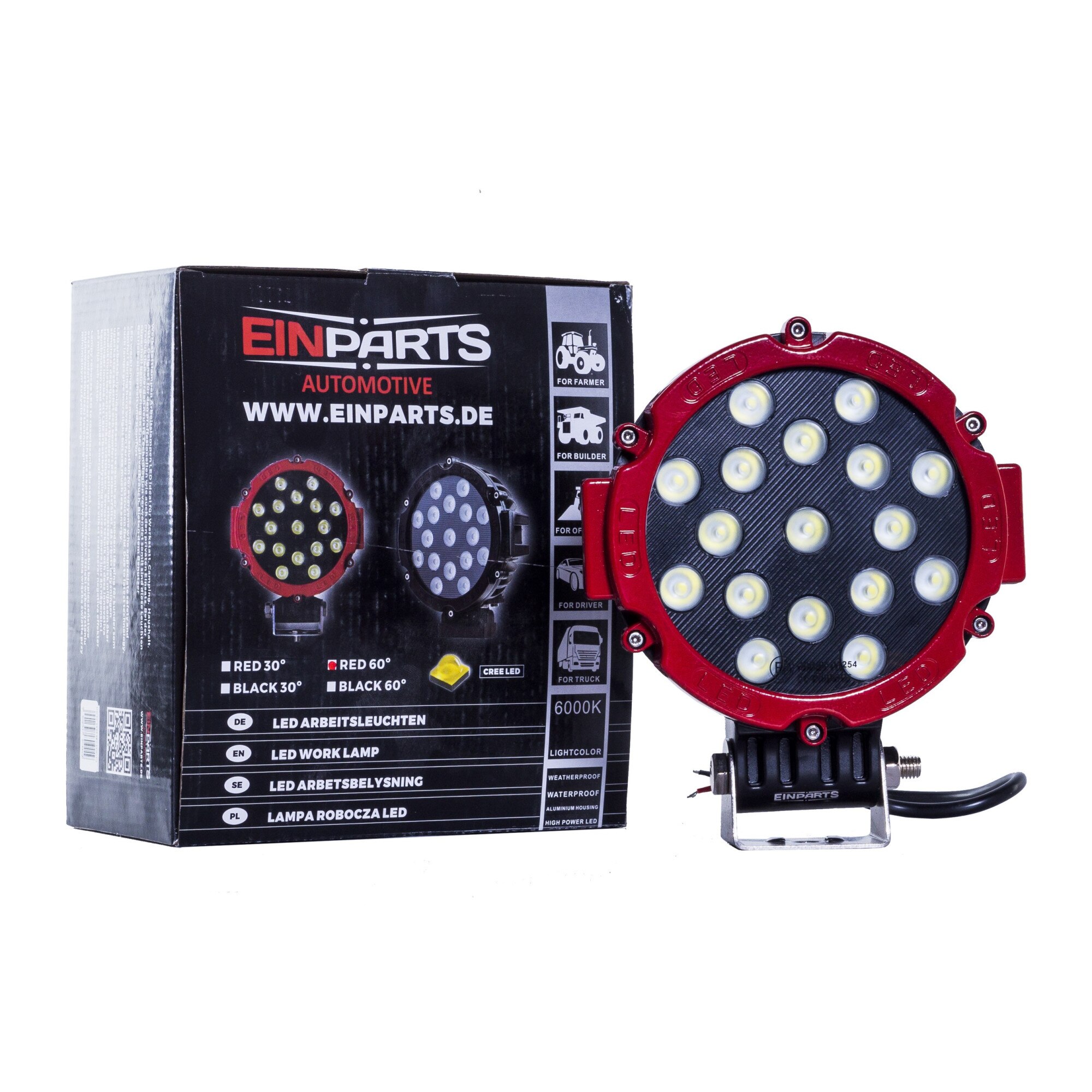 Lampa de lucru Einparts, LED, Aluminiu, 51W, 6000K, Negru - eMAG.ro