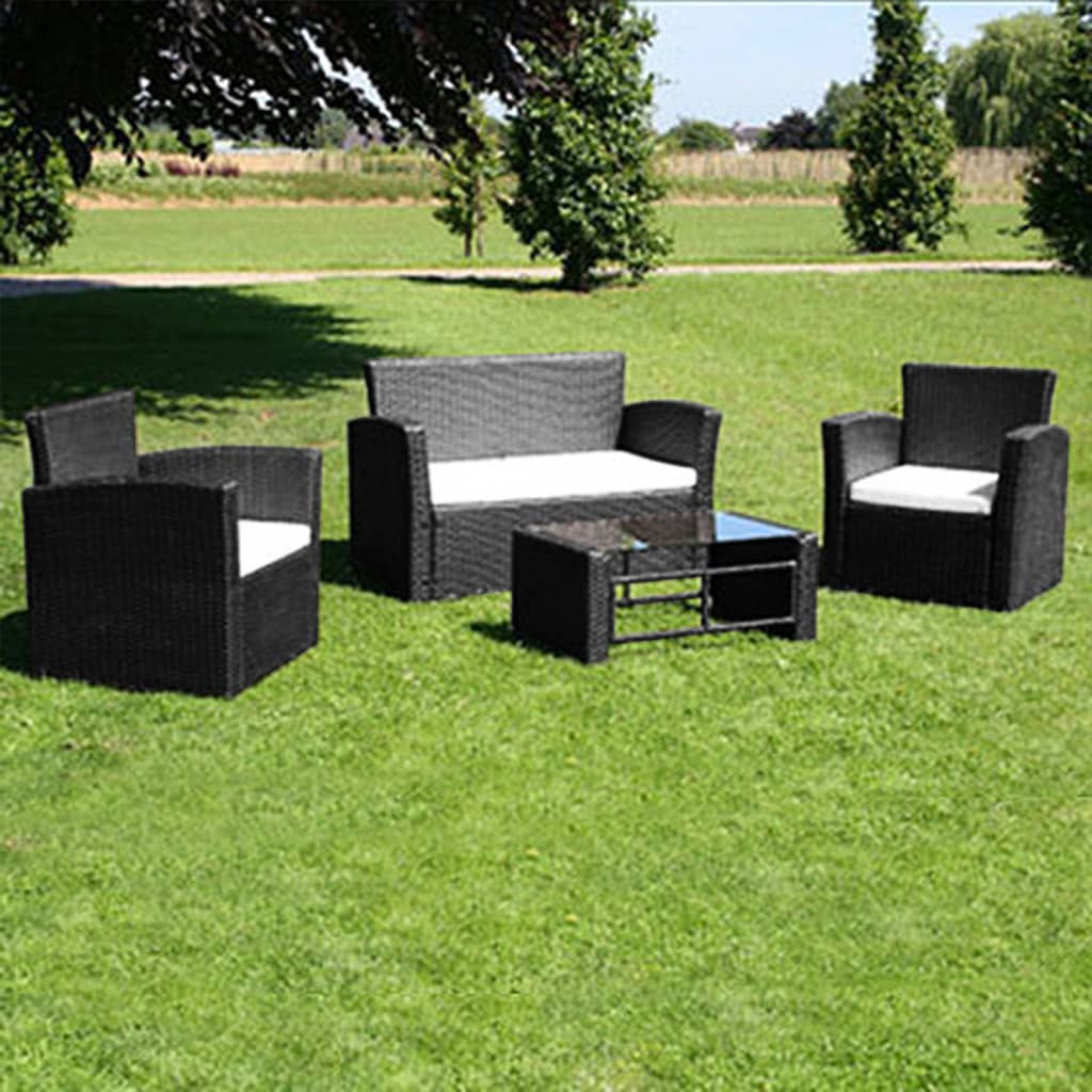 Set mobilier de gradina cu perne, 4 piese, Modern, negru, poliratan ...