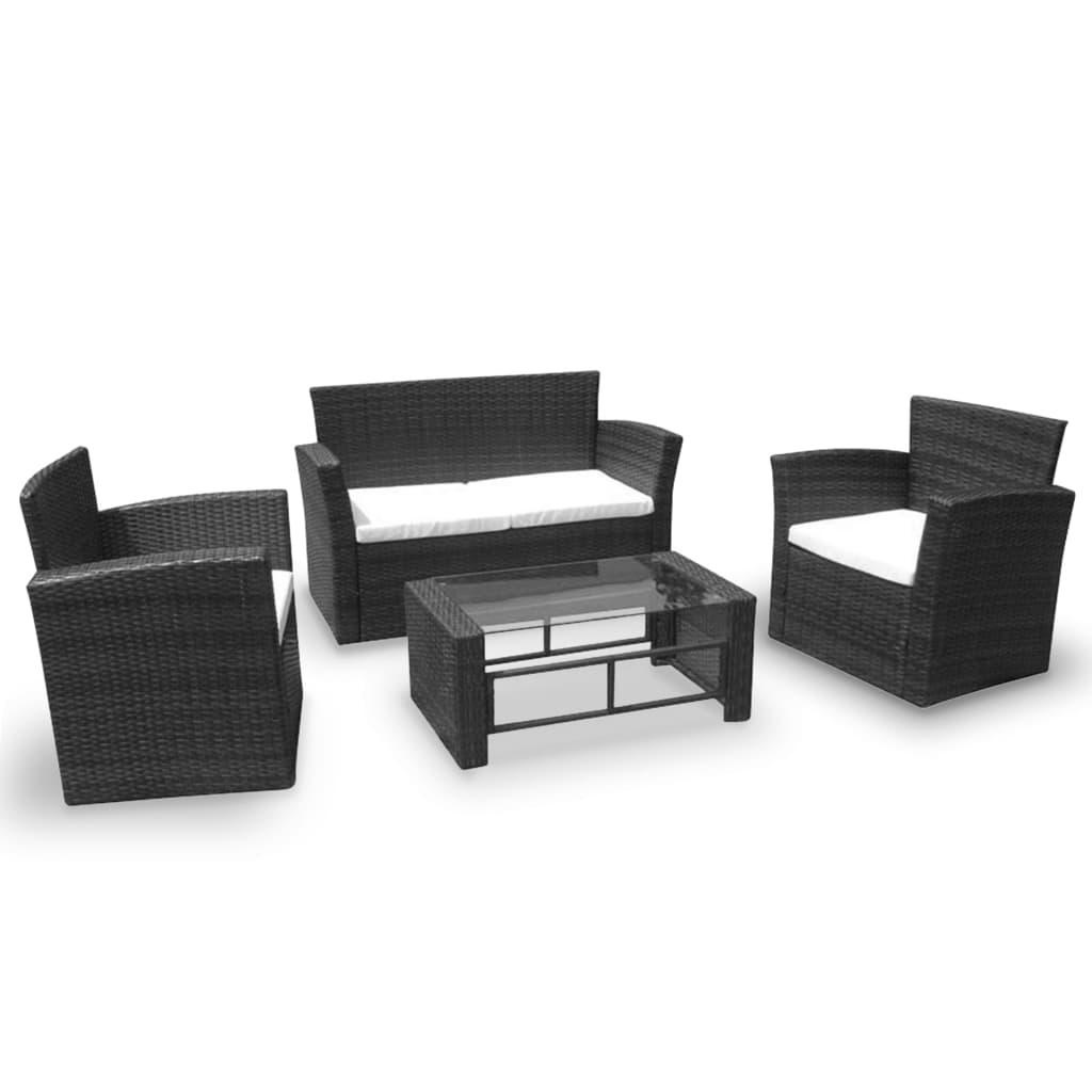 Set mobilier de gradina cu perne, 4 piese, Modern, negru, poliratan ...