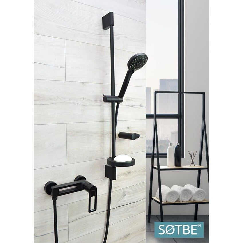 Set baterie baie Sotbe Loft Svart, din alama, Ceramic cartus, Negru ...