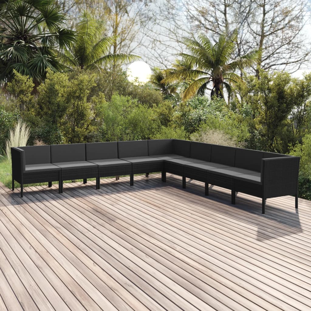 Set mobilier de gradina cu perne, 9 piese, Modern, negru, poliratan ...
