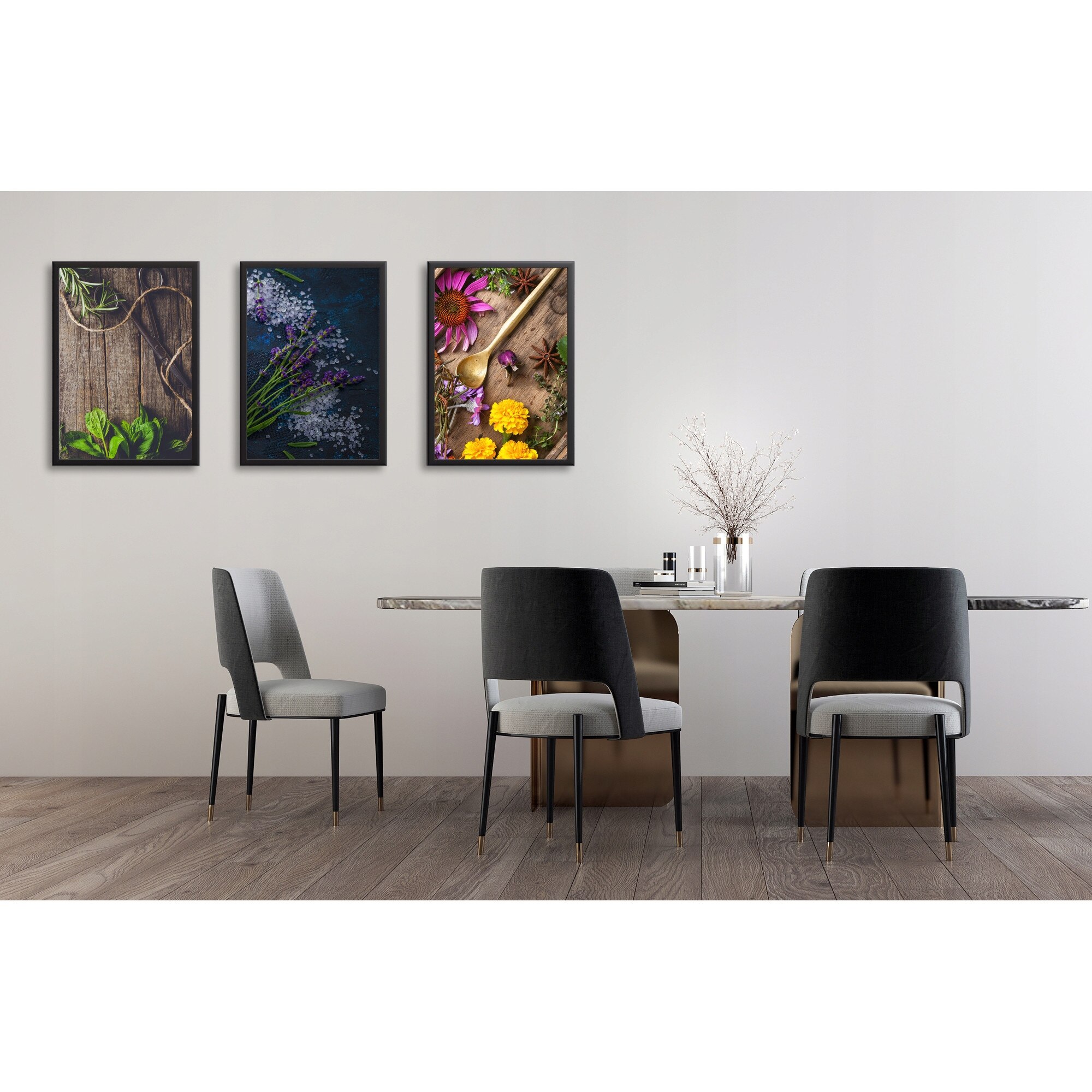 Set 3 tablouri poster, Model- Condimente si ierburi, Fara rama, 42 cm x ...