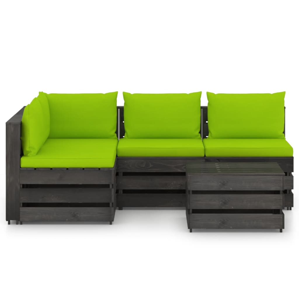 Set mobilier de gradina cu perne, 5 piese, Modern, gri, lemn tratat ...