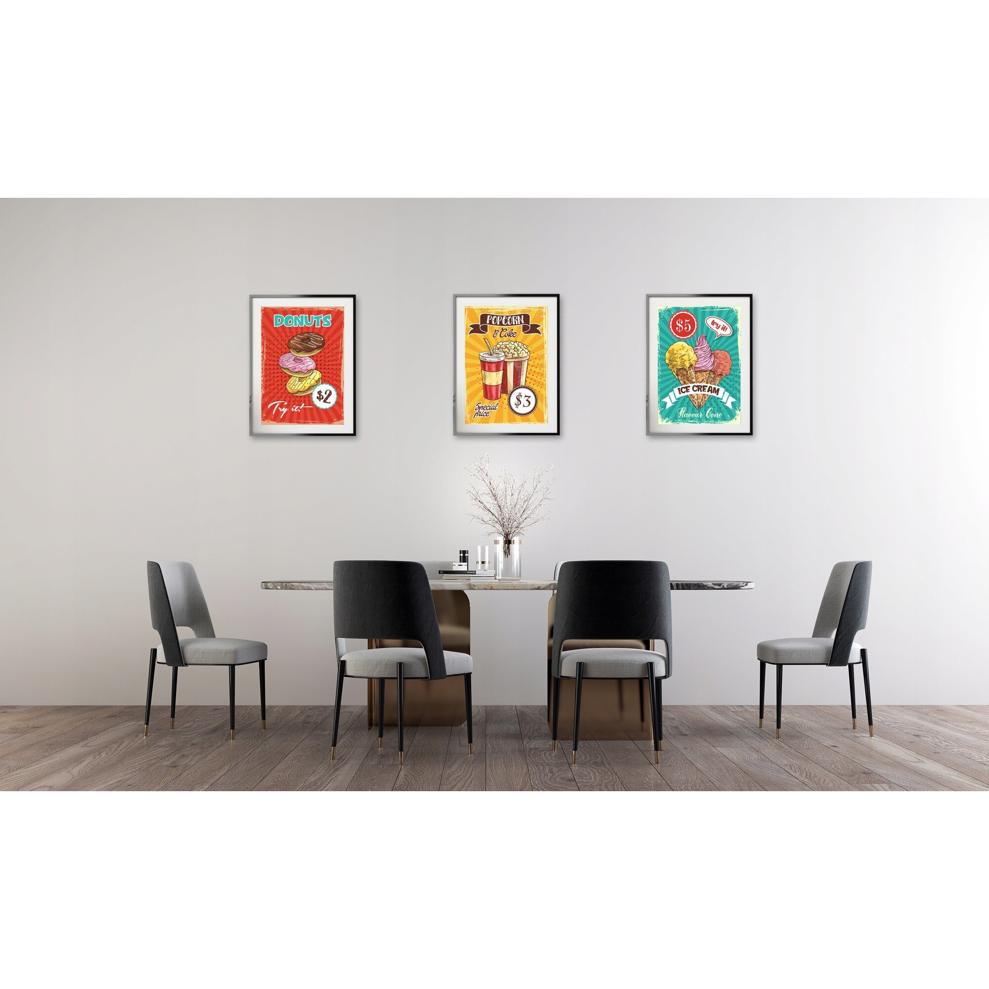 Set 3 tablouri poster, Model- Grafica bar retro, Fara rama, 42 cm x 29 ...